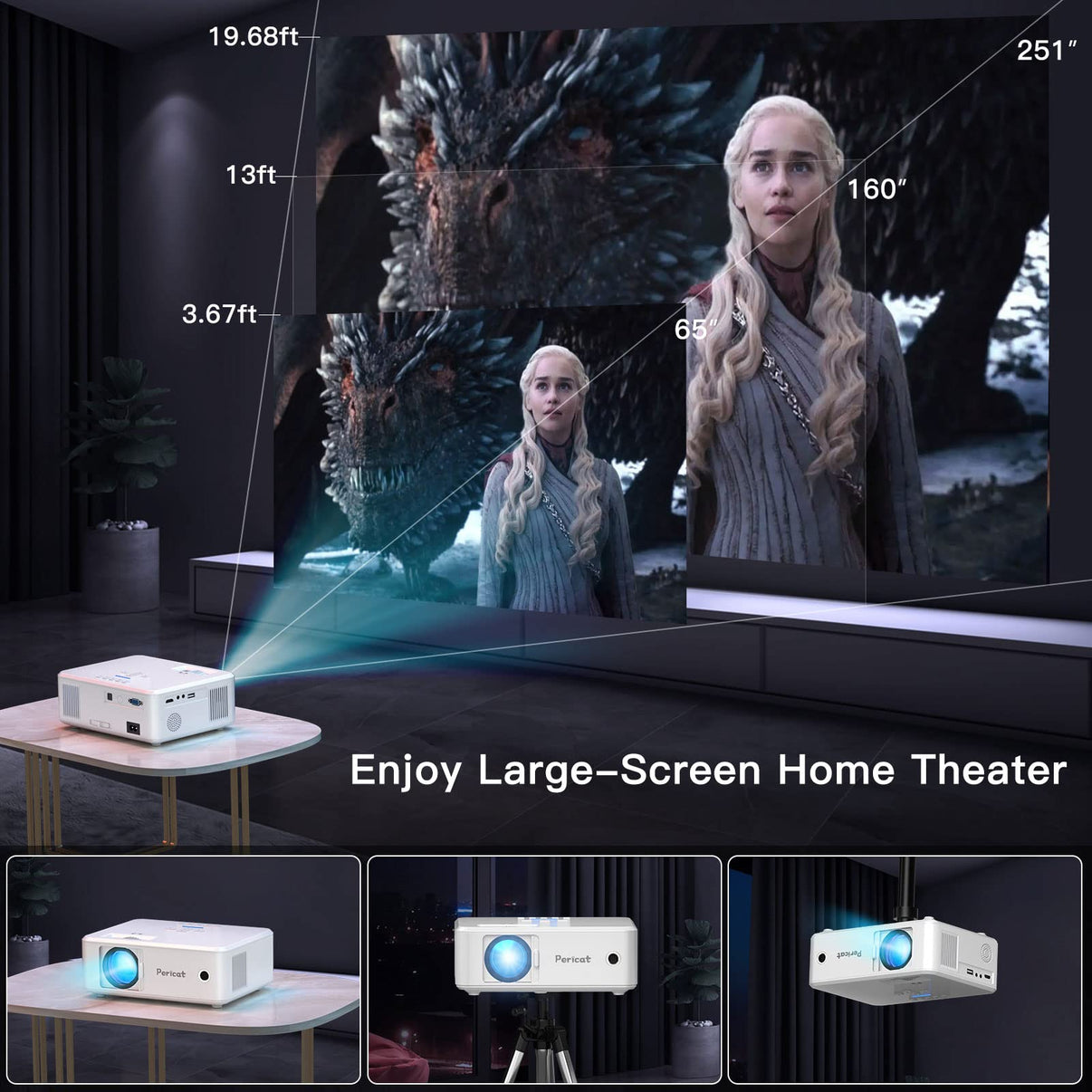 Pericat Projector with WiFi and Bluetooth, 5G WiFi Native 1080P Movie